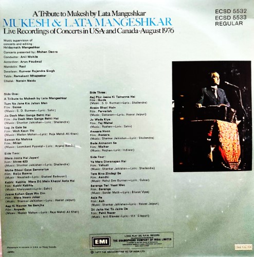 Mukesh & Lata Mangeshkar : A Triute to Mukesh by Lata Mangeshakr (2 LP ...