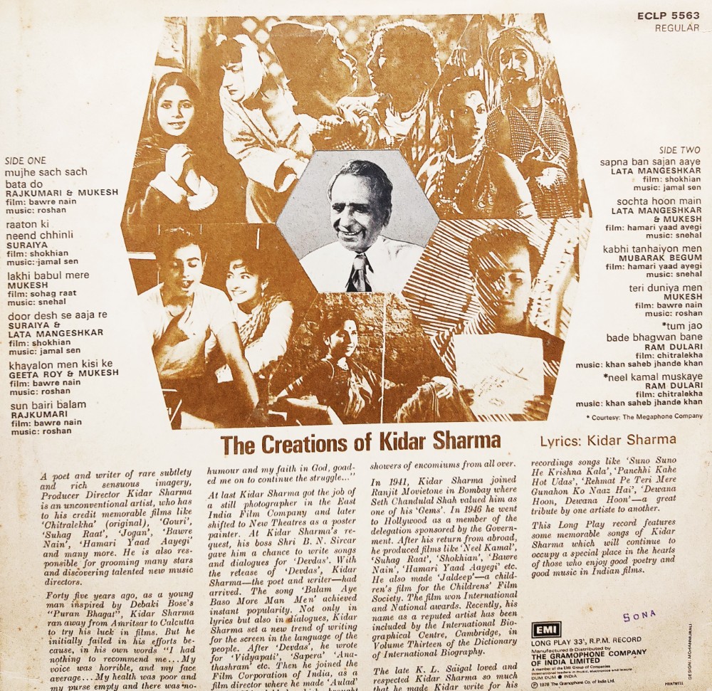 The Creations of Kidar Sharma – Songs To Remember From Hindi Films ...